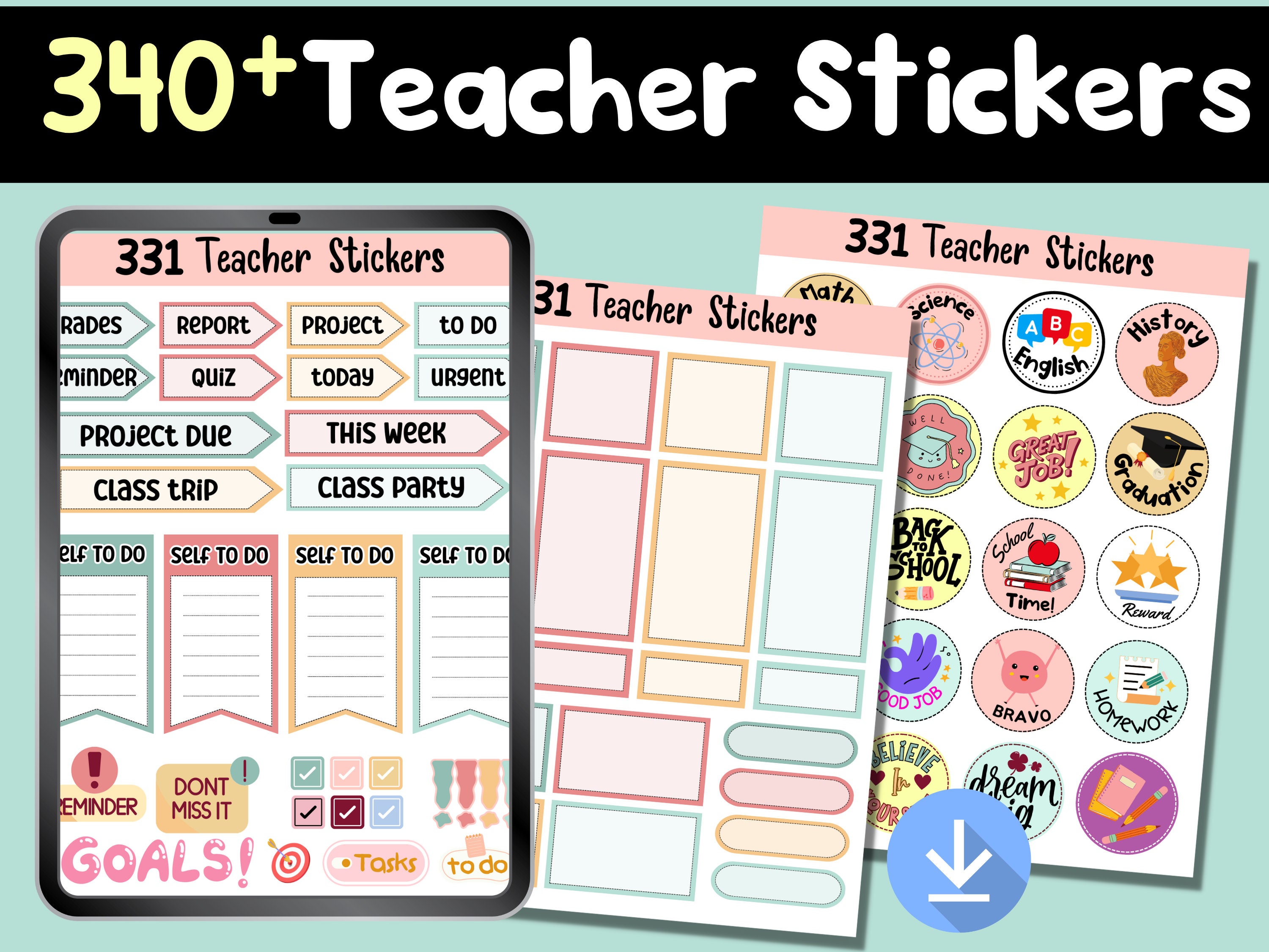 343 + Teacher Digital Stickers for Goodnotes | Pre-cropped PNG for ...