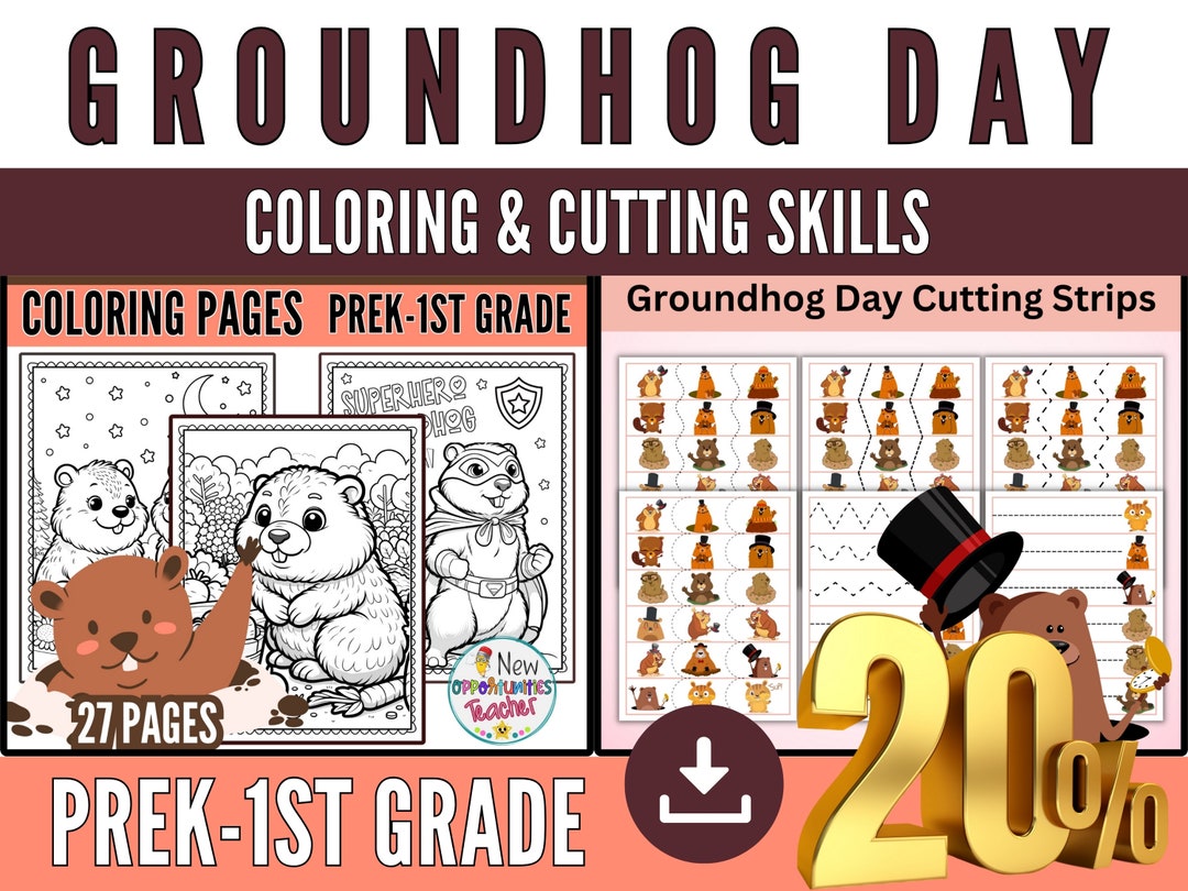Groundhog Day Mega Bundle Coloring Book, Cutting Skills, Prek-1st Grade ...