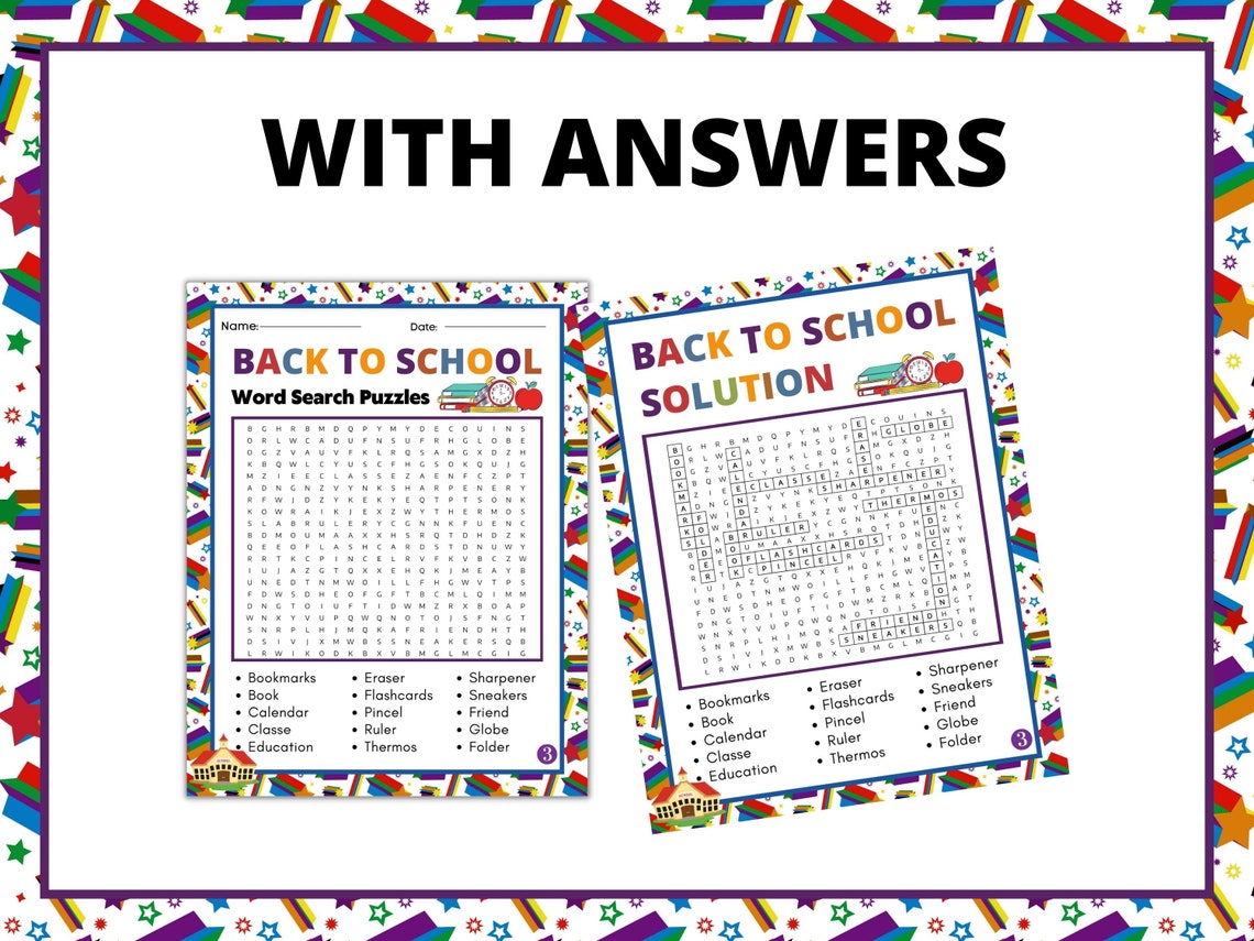Printable Back to School Word Search Puzzles First Day of School Game ...