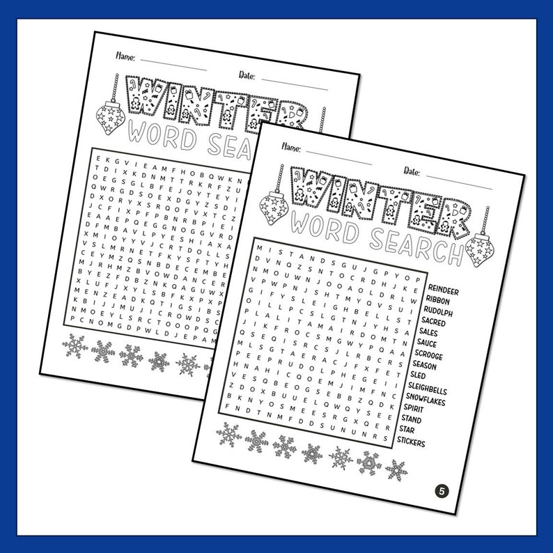 Winter Themed Word Search Puzzles Christmas Word Search - Etsy