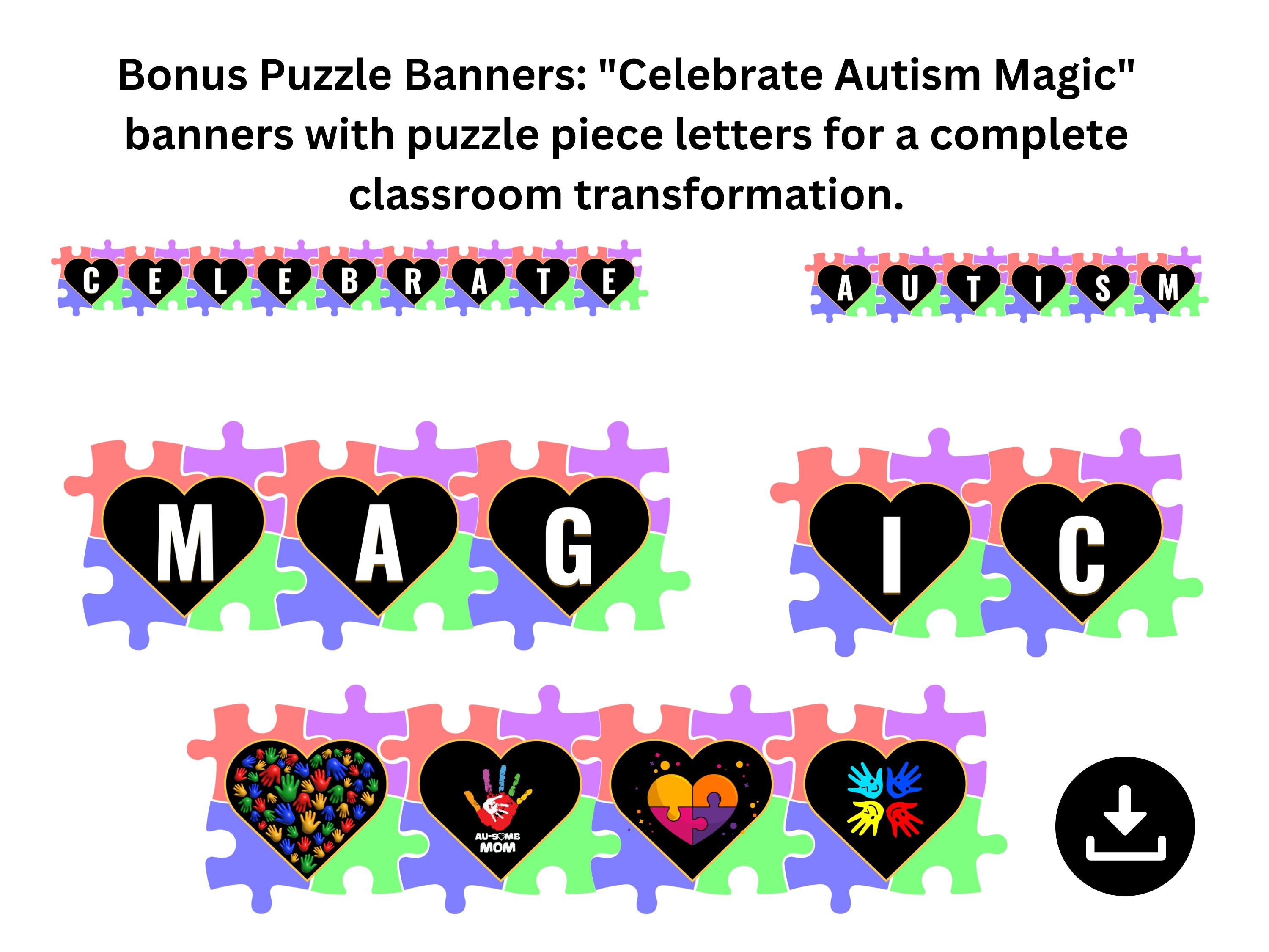 Autism Awareness Month Bulletin Board, Puzzle Banners, April Classroom ...