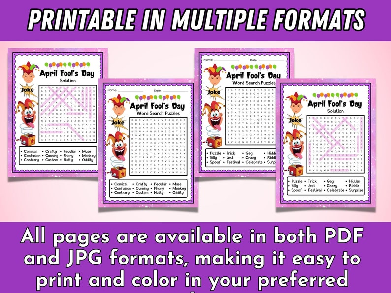 April Fools' Day Word Search April Fools' Day Printable Puzzle 1st ...