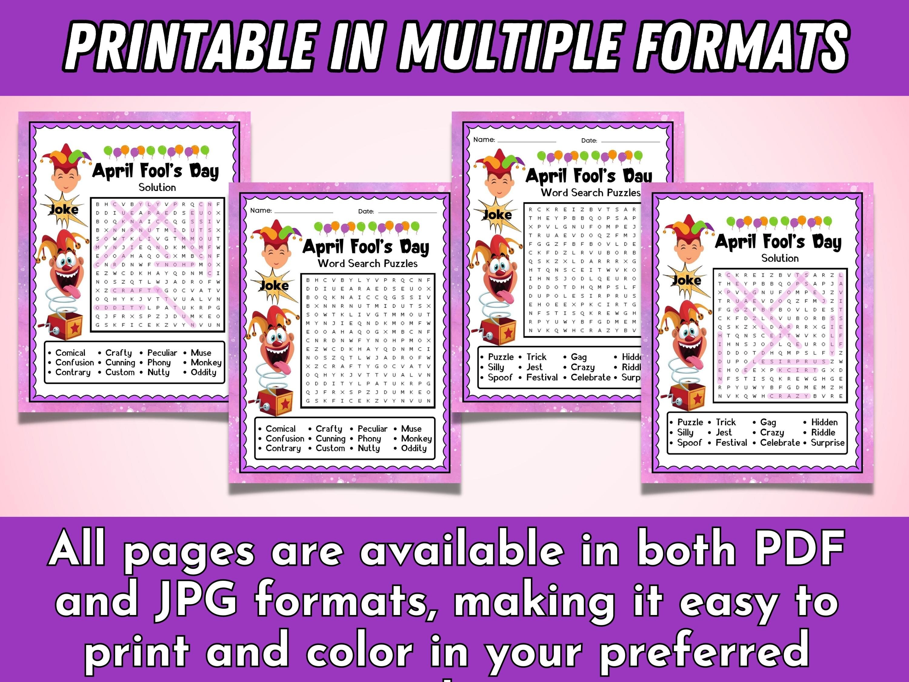 April Fools' Day Word Search April Fools' Day Printable Puzzle 1st ...