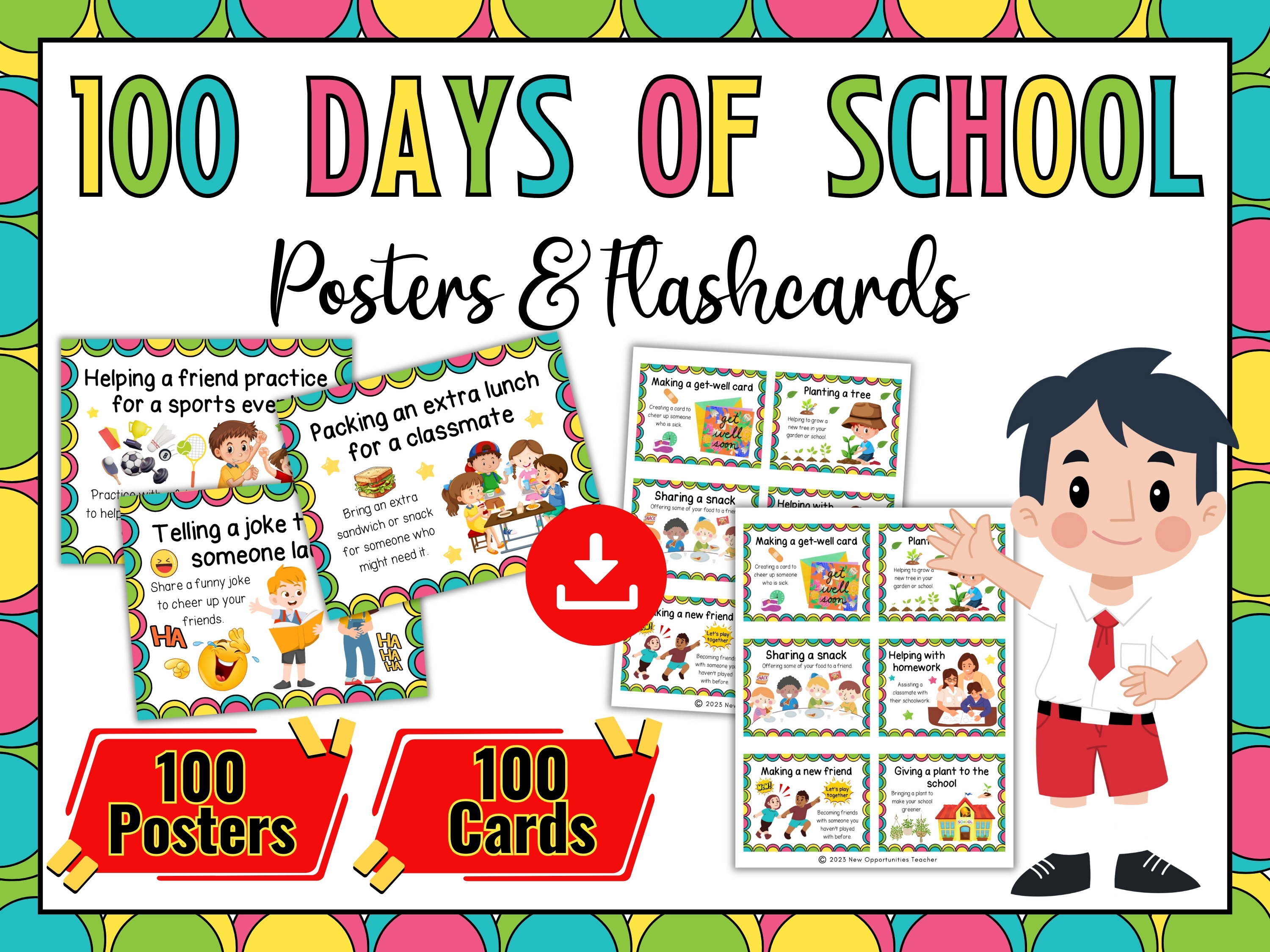 100 Acts of Kindness Posters & Bonus Flashcards Celebrate 100 Days of ...