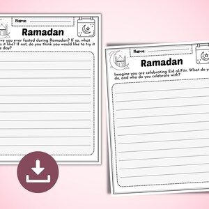 Ramadan Mubarak Writing Prompts Worksheets | Printable Ramadan and Eid ...