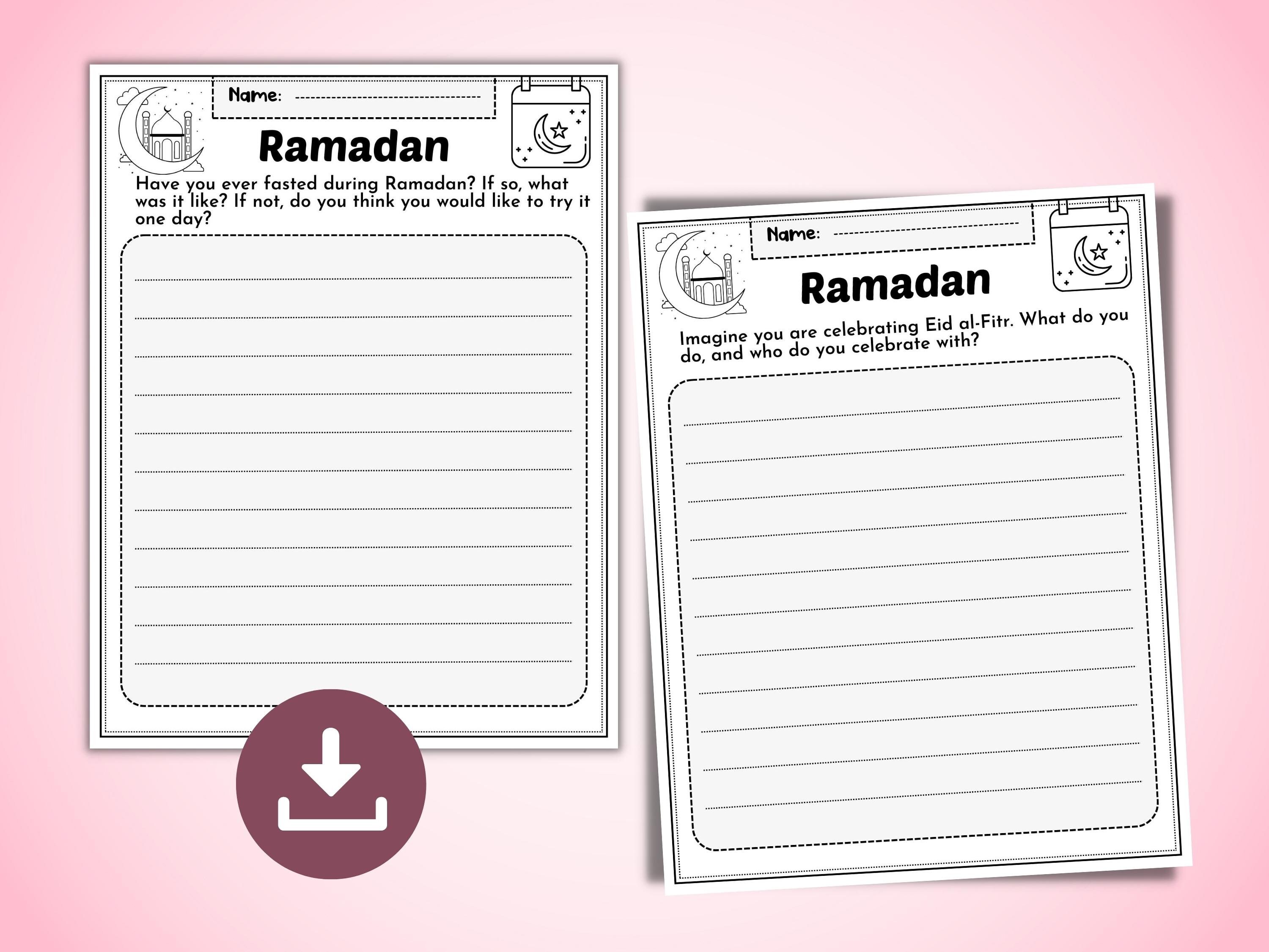 Ramadan Mubarak Writing Prompts Worksheets Printable Ramadan and Eid ...