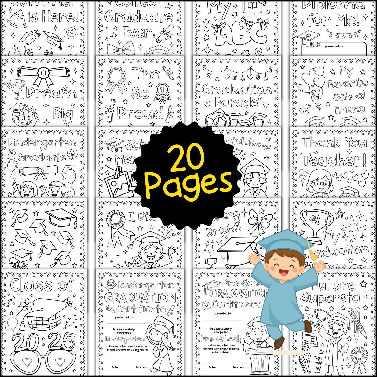 Kindergarten Graduation Coloring Pages, End of Year Activity (PDF ...