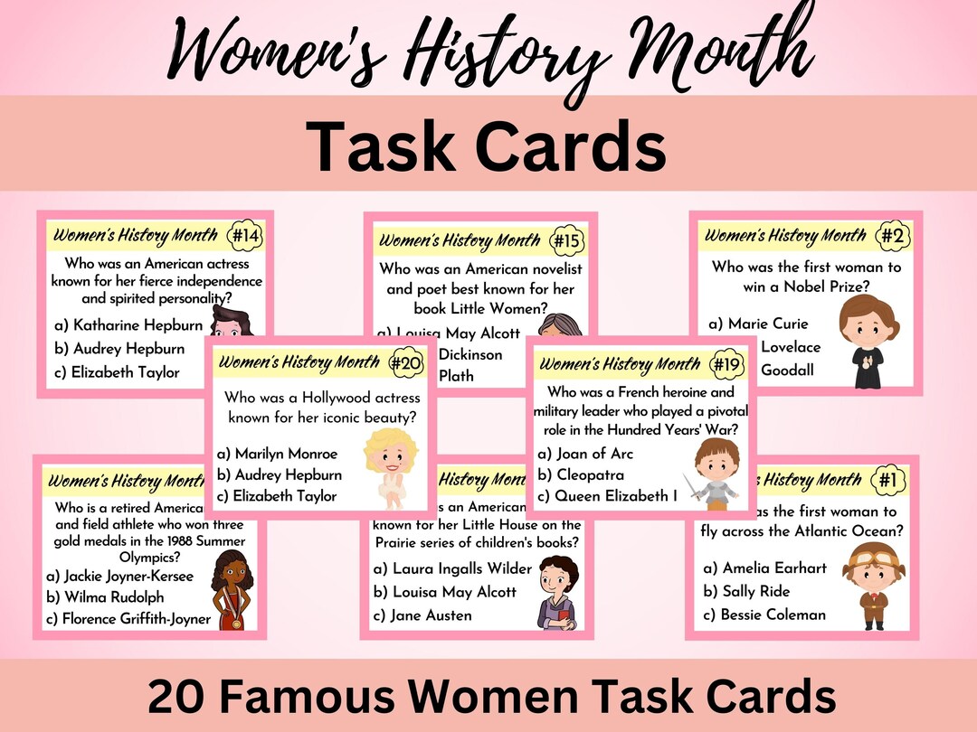 Printable Women's History Month Research Task Cards | Educational Cards ...