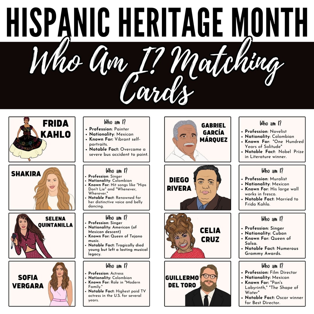 Who Am I? Matching Cards - Hispanic Heritage Month Matching Cards ...