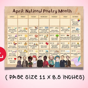 Printable Poem A Day Challenge April Calendar 2023 | National Poetry ...