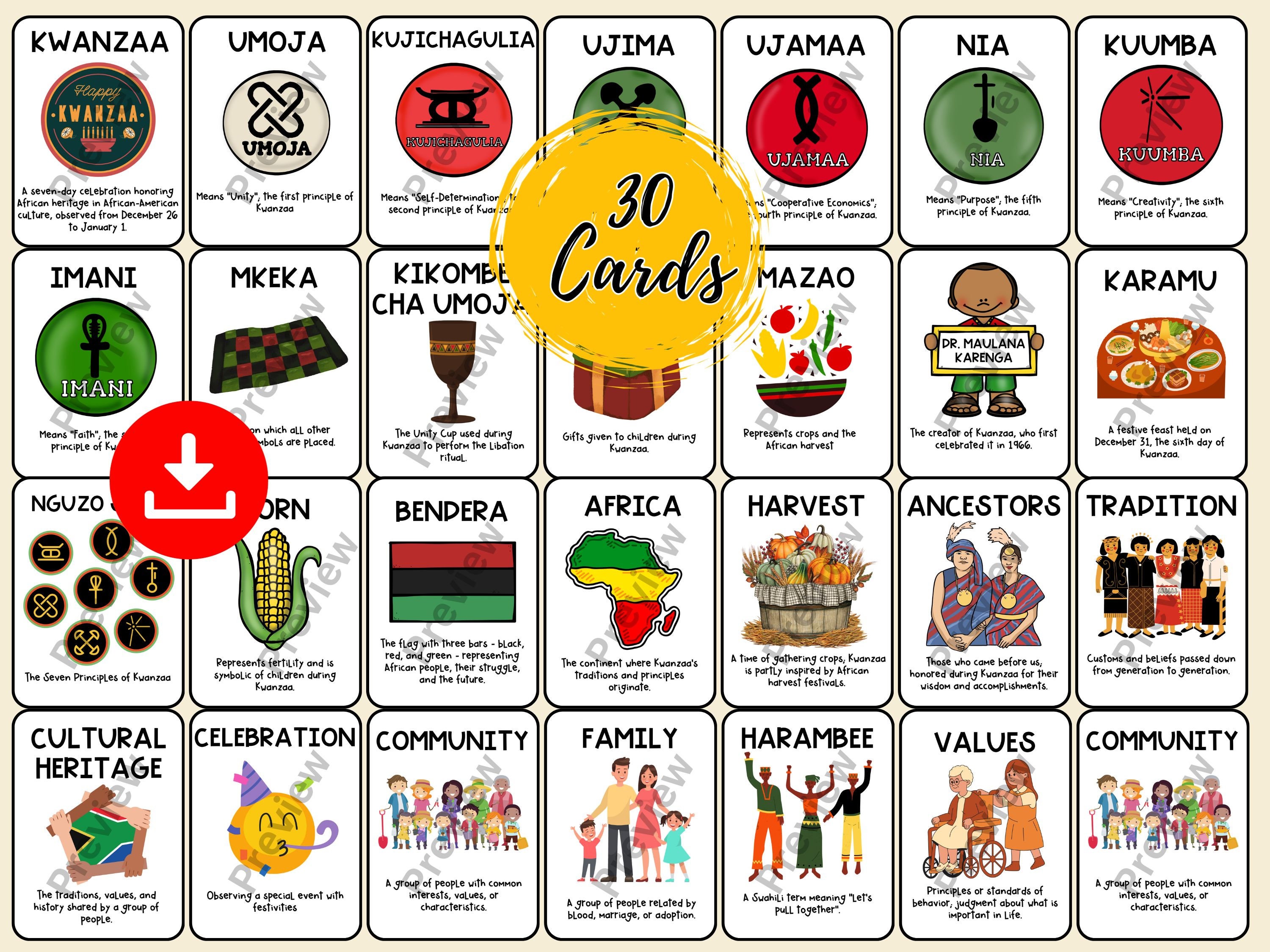 Kwanzaa Vocabulary Flashcards & Posters Set Holidays Around the World ...