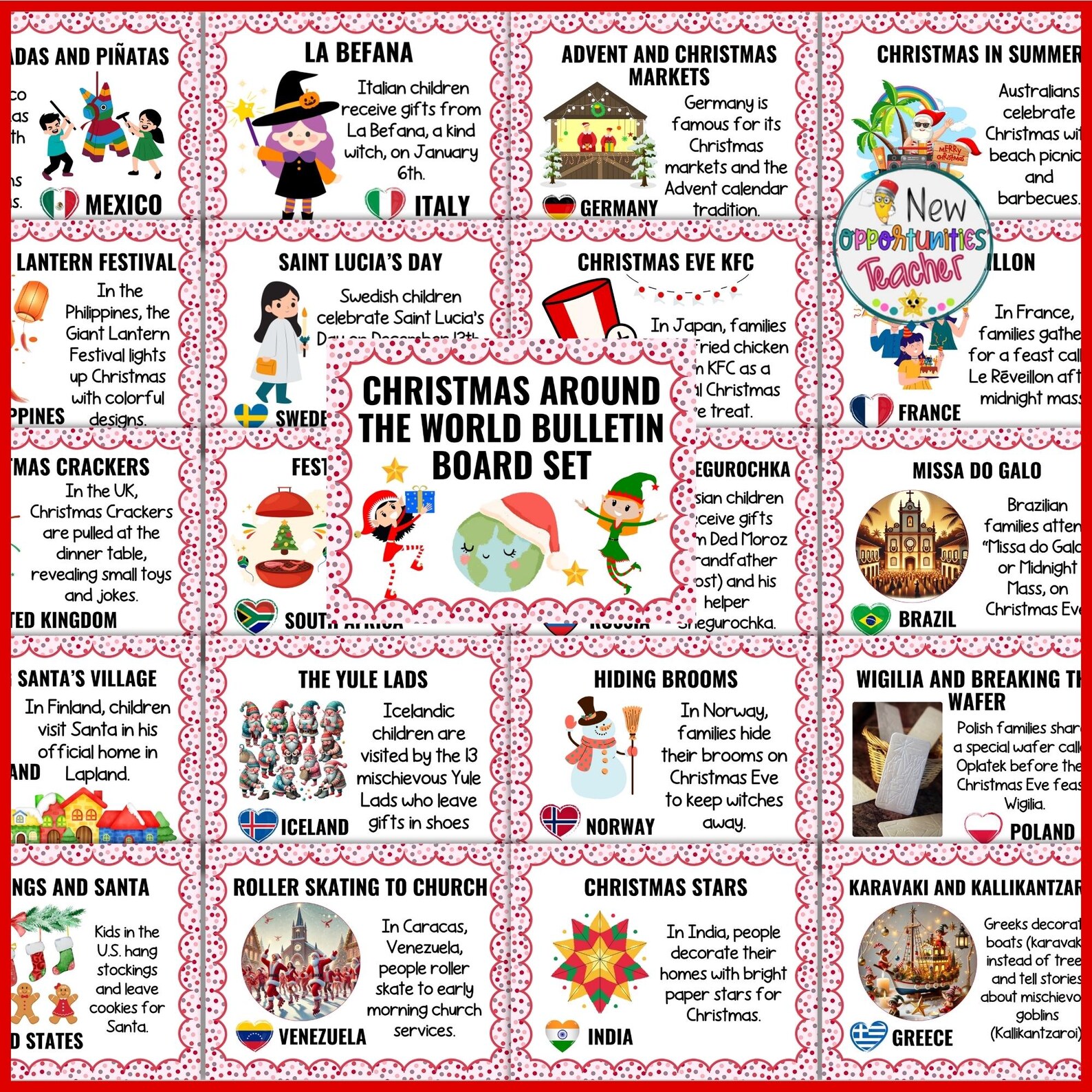 Winter Holidays Christmas Around the World Bulletin Board Set, Posters ...