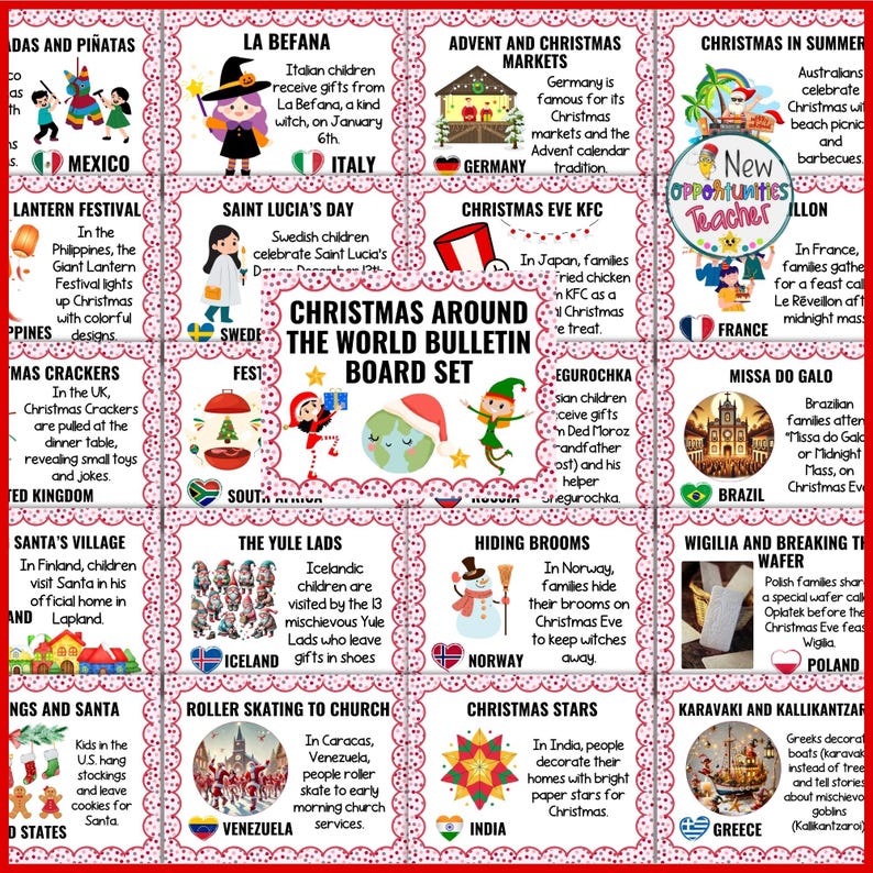 Winter Holidays Christmas Around the World Bulletin Board Set, Posters ...