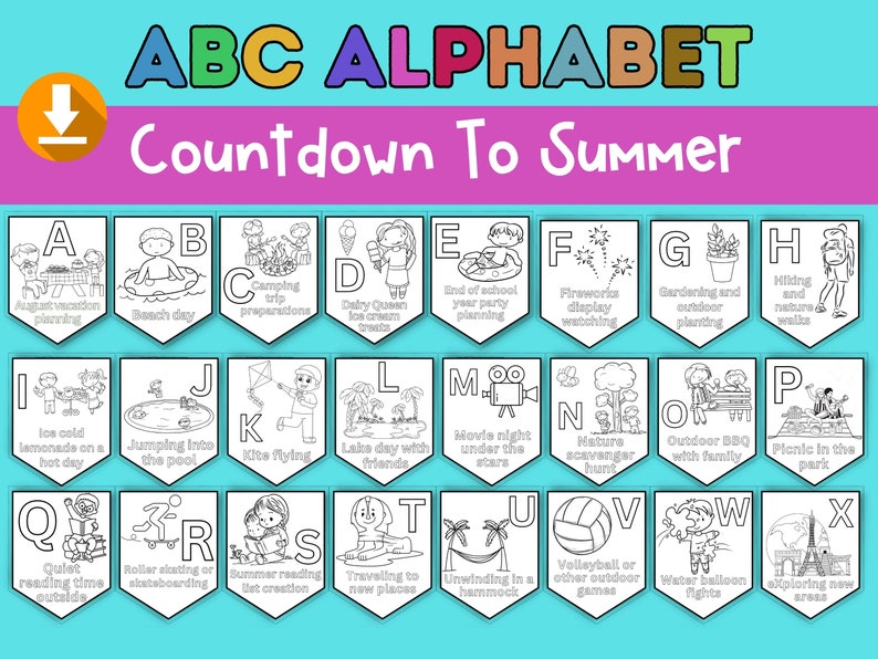 ABC Countdown to Summer Bulletin Board Coloring Pages | Alphabet ...
