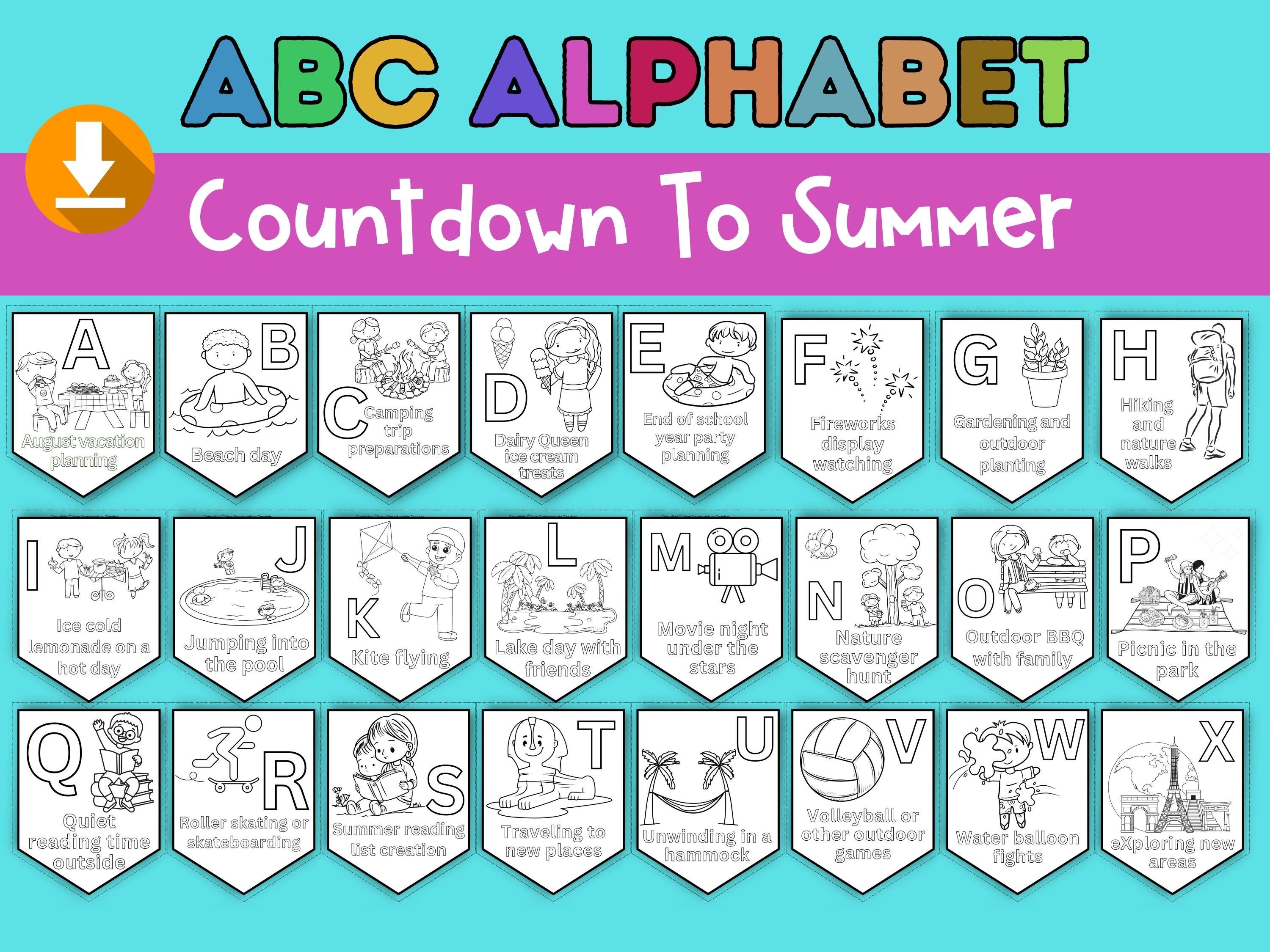 ABC Countdown to Summer Bulletin Board Coloring Pages | Alphabet ...