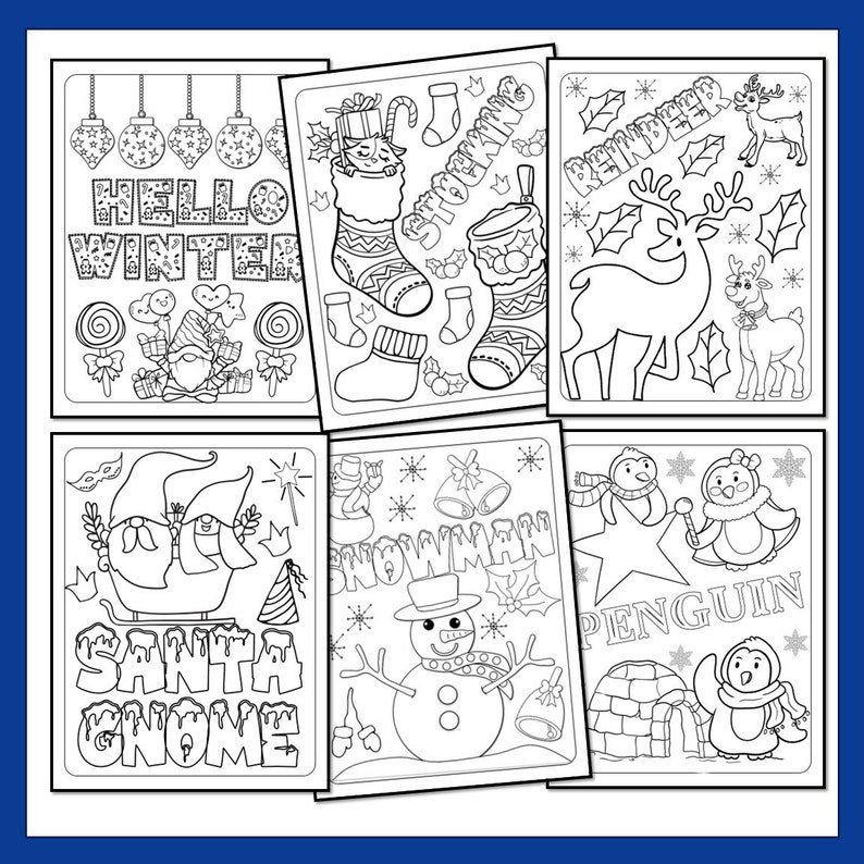 Cute Christmas Coloring Pages, Holiday Kids Activity (PDF) - Etsy