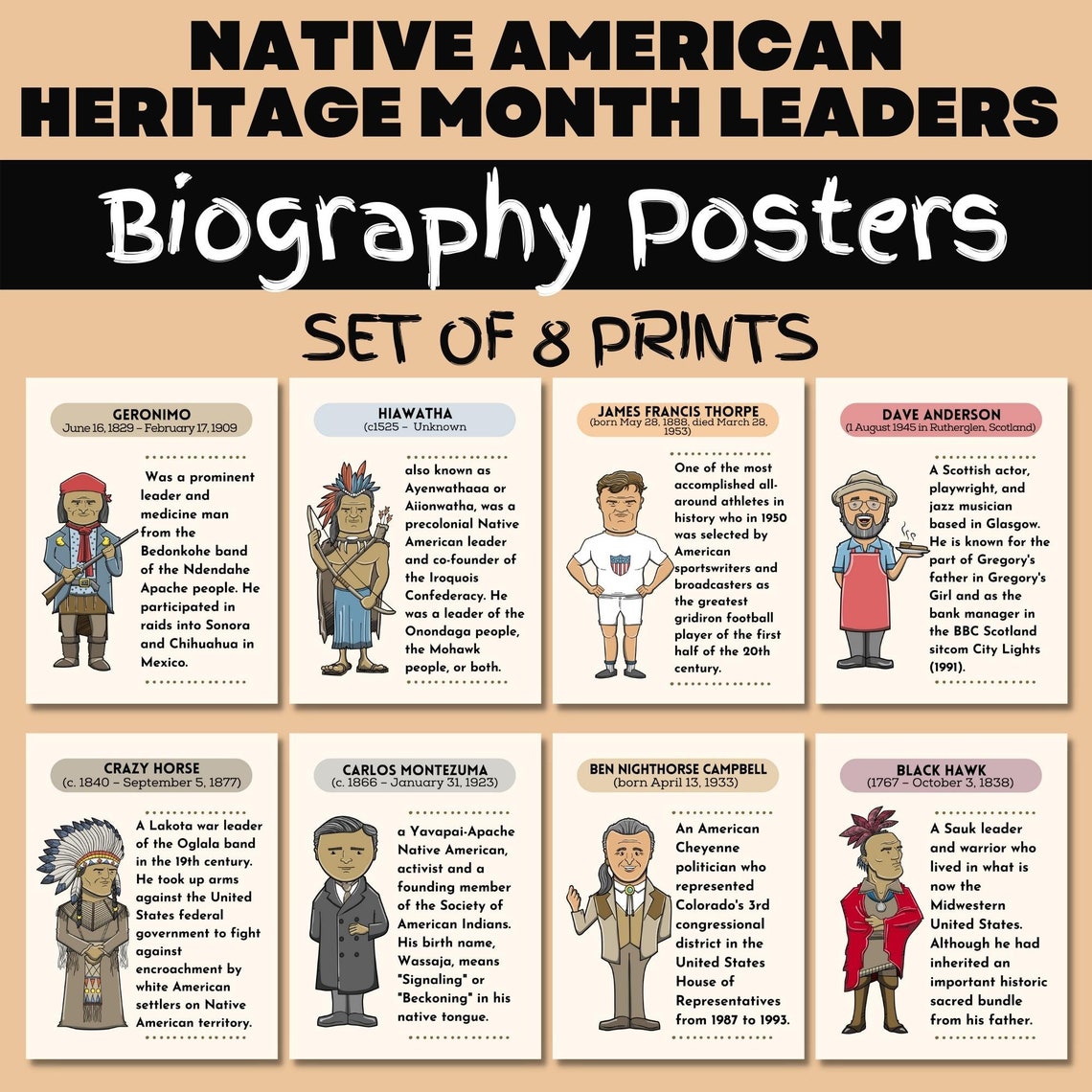 Native American Heritage Month Biography Posters Male Leaders Set of 8 ...