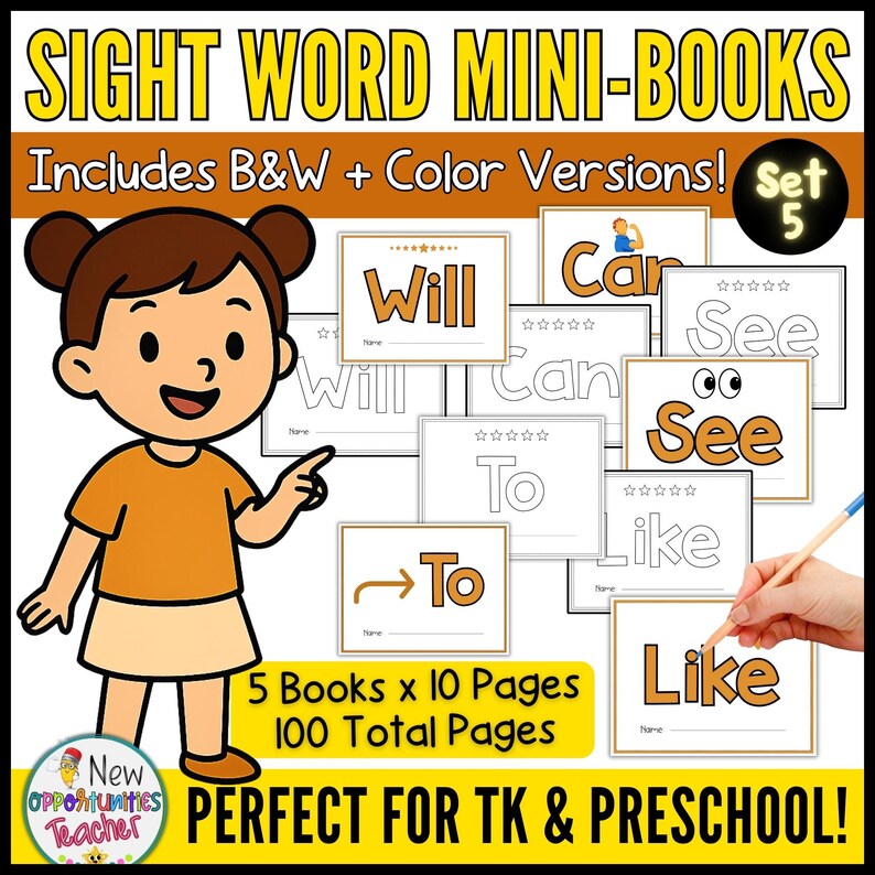 Sight Word Mini Books Set 5, TK Literacy (digital Download) - Etsy