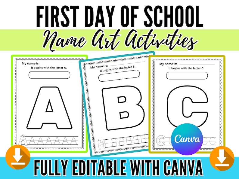 Alphabet Masterpiece Editable Name Art Activities for First Day of ...