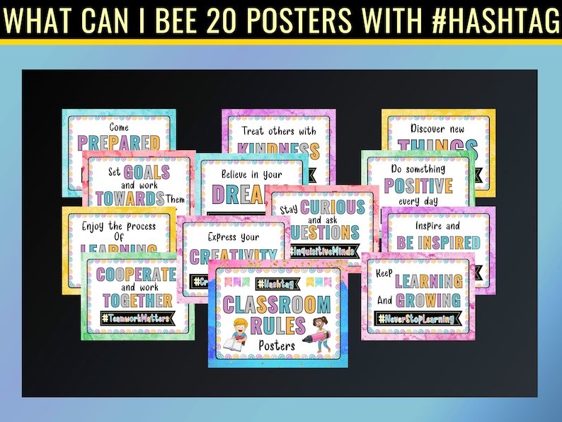 Hashtag Classroom Rules Bulletin Board Pretty Back to School Classroom ...