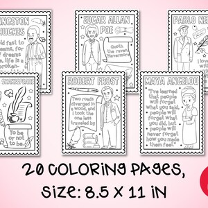 National Poetry Month Coloring Pages Famous Poets Coloring Sheets ...
