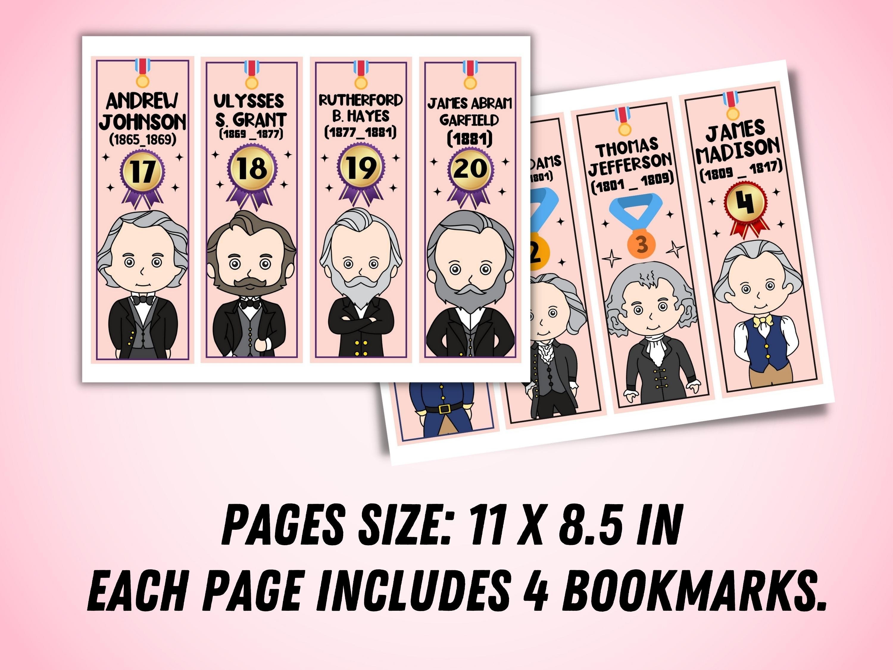 Presidents' Day Digital Bookmarks US Presidents Bookmarks Printable ...