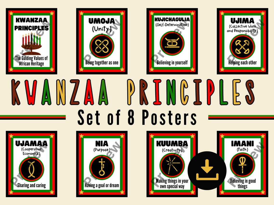Kwaanza Principals Posters Set of 8 the 7 Principles of Kwanzaa ...