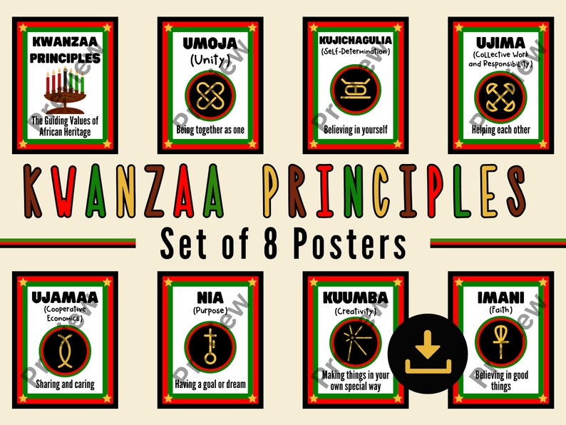 Kwaanza Principals Posters Set of 8 - the 7 Principles of Kwanzaa ...