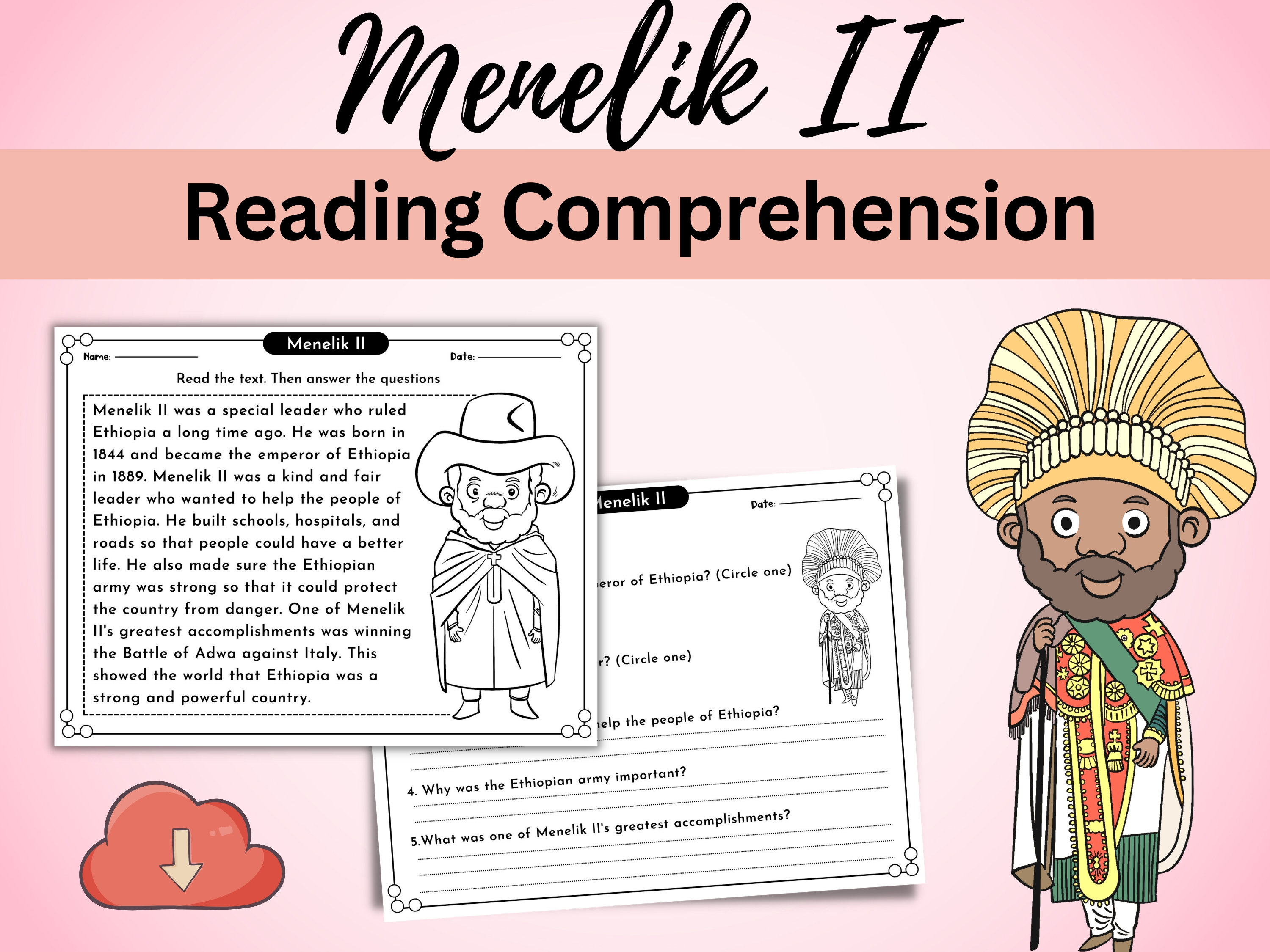Menelik II Reading Comprehension Passage Black History Month Social ...