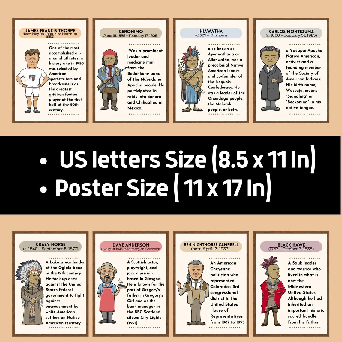 Native American Heritage Month Biography Posters Male Leaders Set of 8 ...