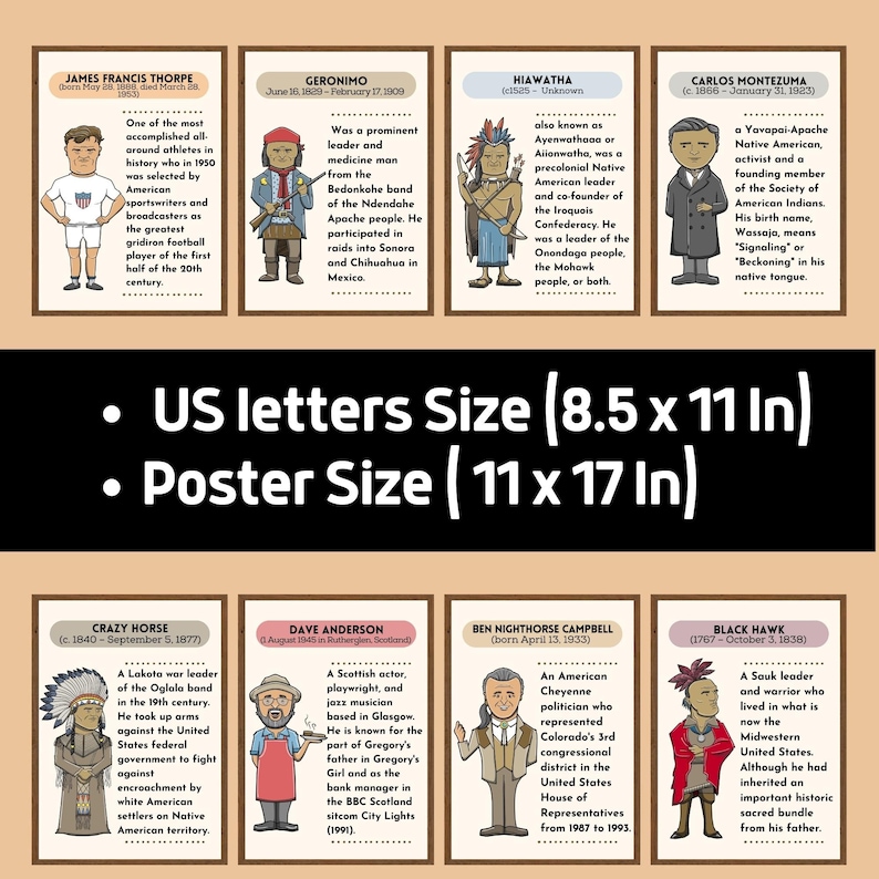 Native American Heritage Month Biography Posters Male Leaders Set of 8 ...