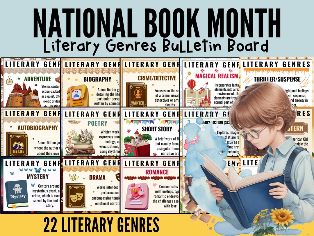 National Book Month Bulletin Board Set - Literary Genres Posters ...