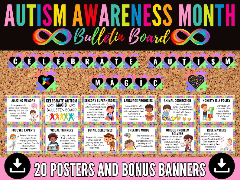 Autism Awareness Month Bulletin Board, Puzzle Banners, April Classroom ...