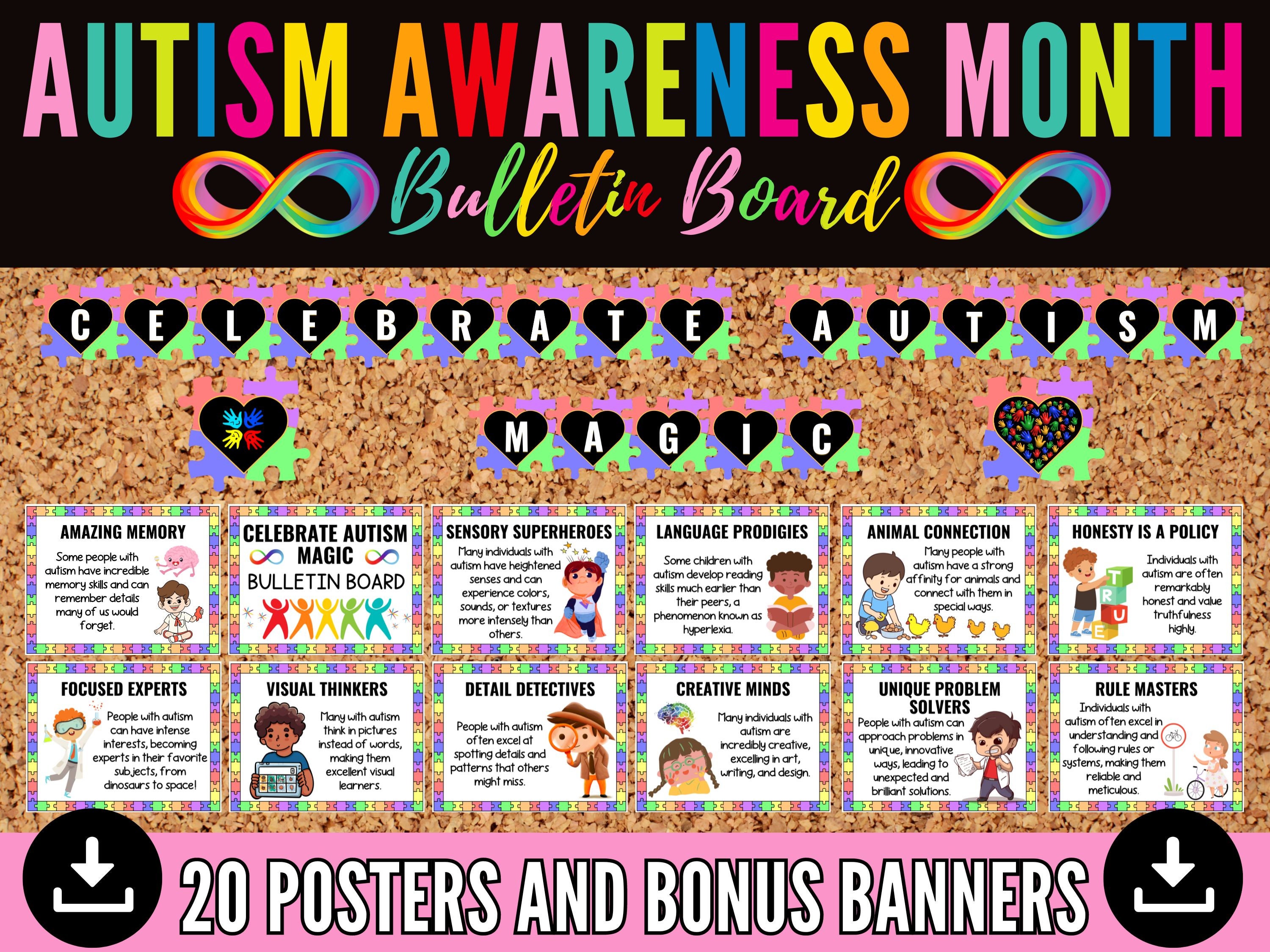 Autism Awareness Month Bulletin Board, Puzzle Banners, April Classroom ...
