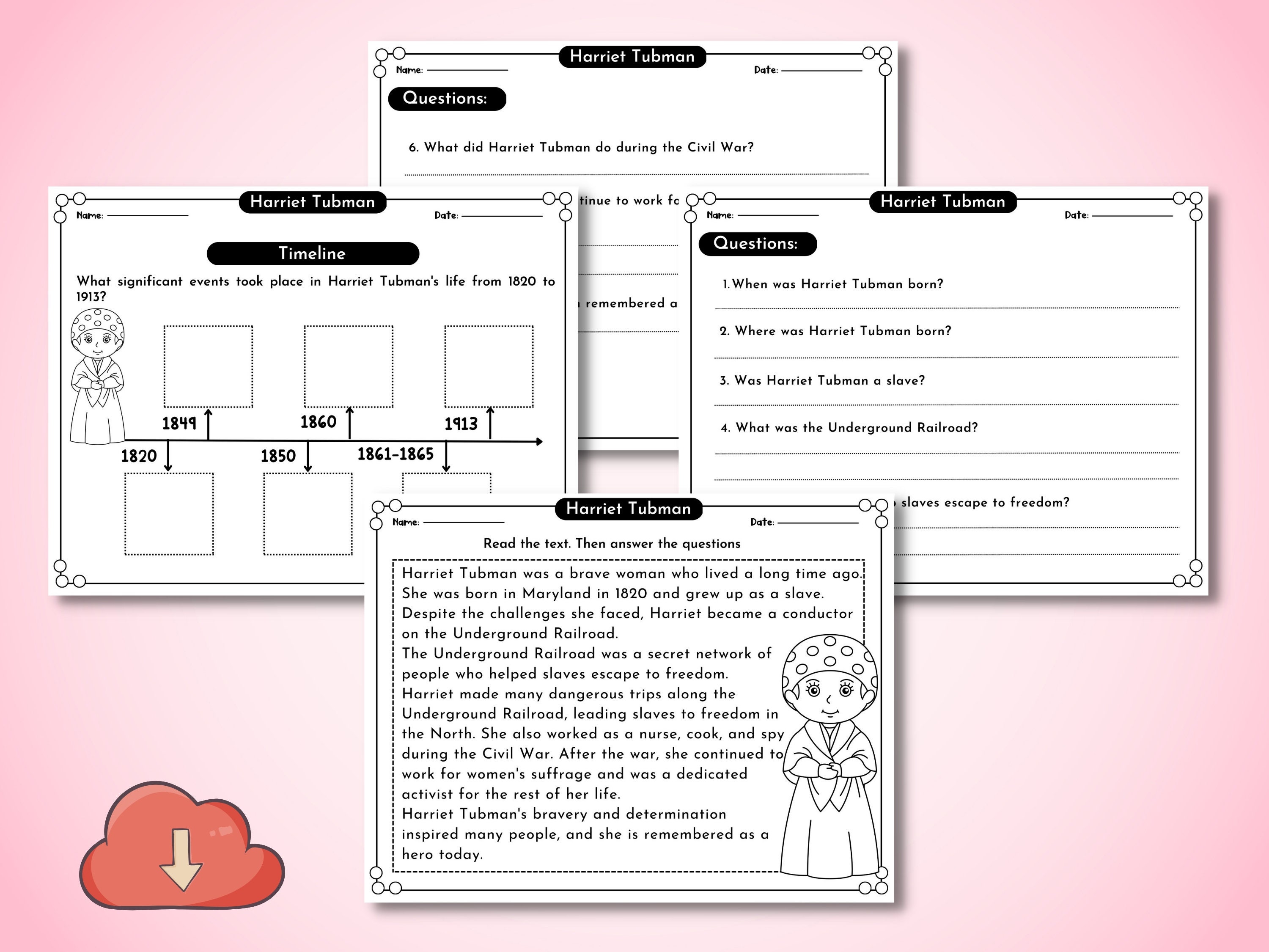 Harriet Tubman Reading Comprehension Passage Black History Month Social ...
