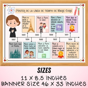 Marie Curie Timeline Poster Spanish| Marie Curie Bulletin Board Idea ...