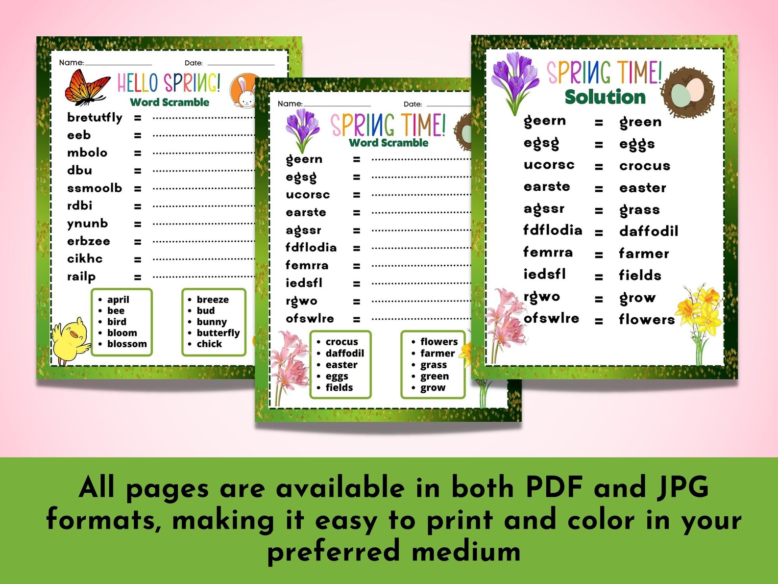Printable Spring Easter Word Scramble Puzzles Springtime Games April ...