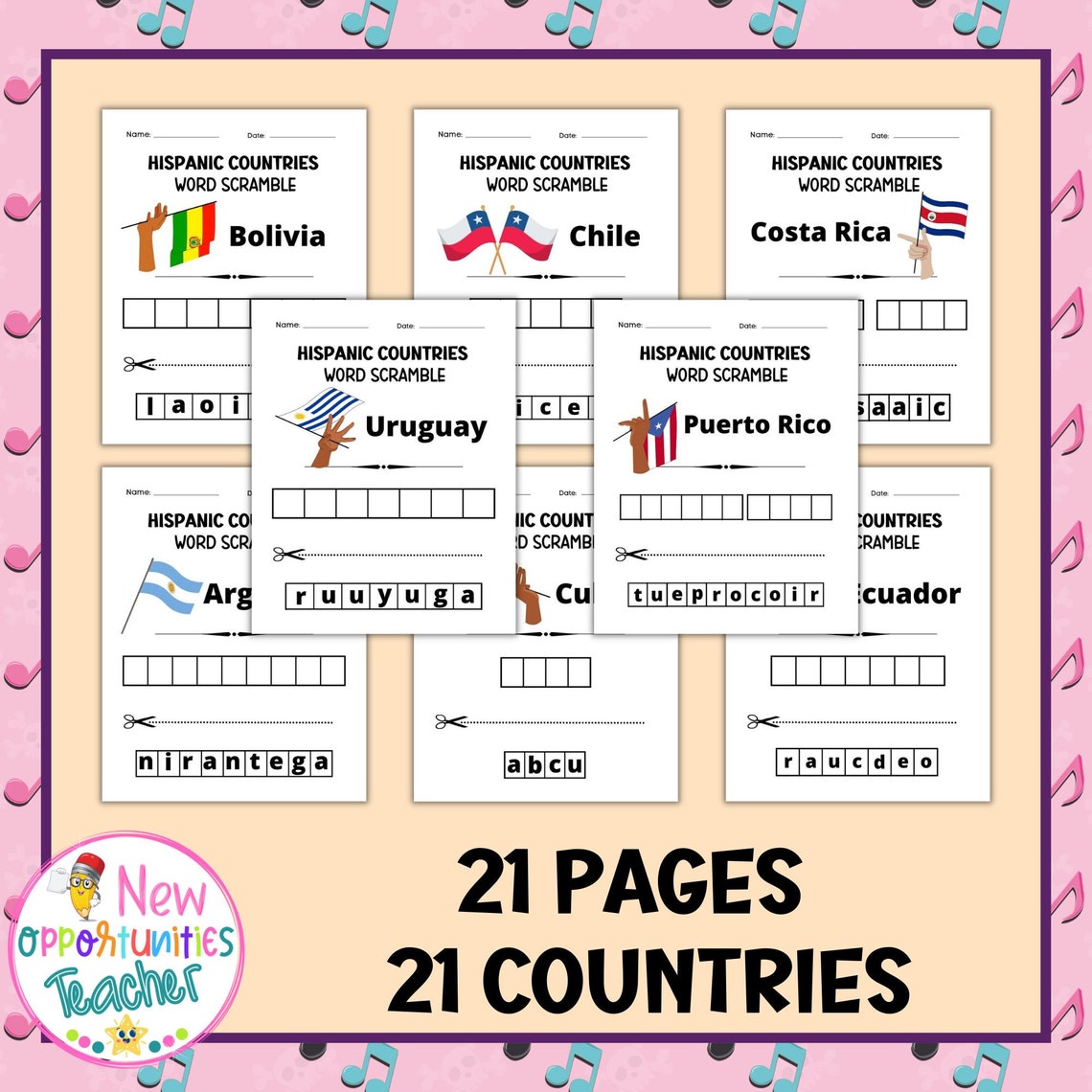 Hispanic Heritage Month Word Scramble Hispanic Countries Word Scramble ...