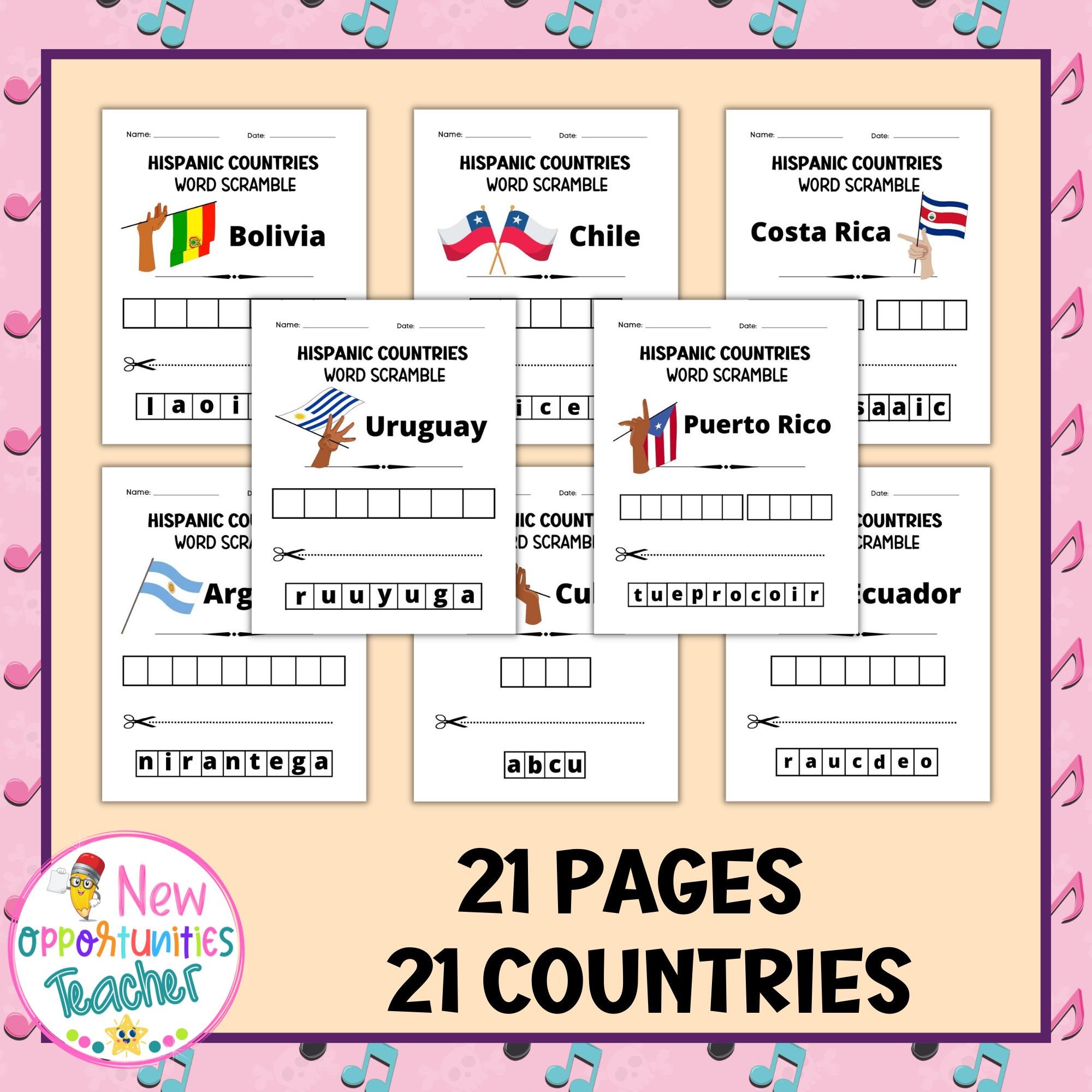 Hispanic Heritage Month Word Scramble Game | 21 Countries Activity ...