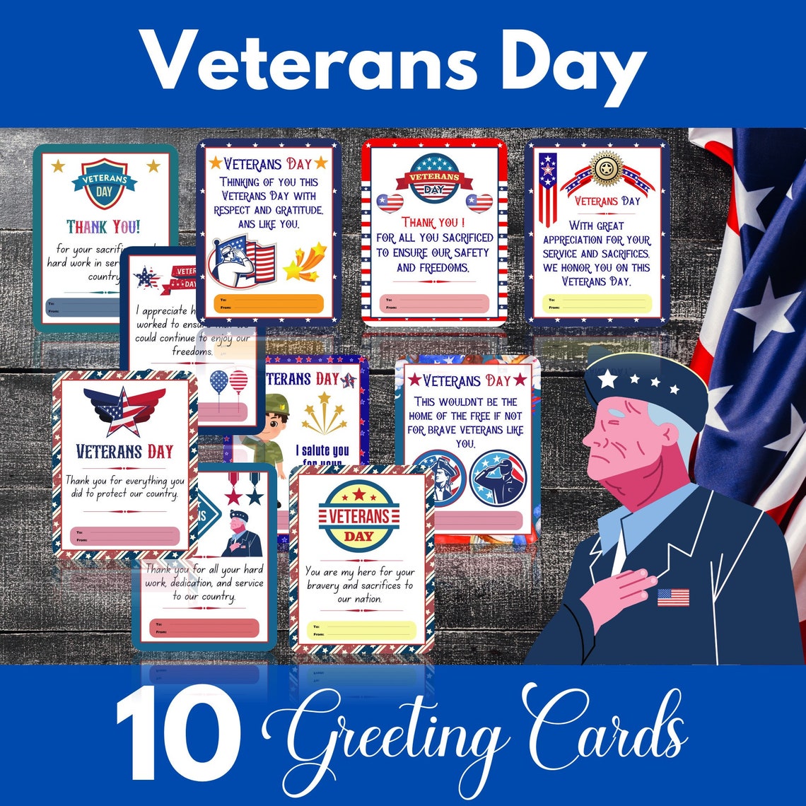 Veterans Day Greeting Cards Patriotic Veterans Day Thank You - Etsy