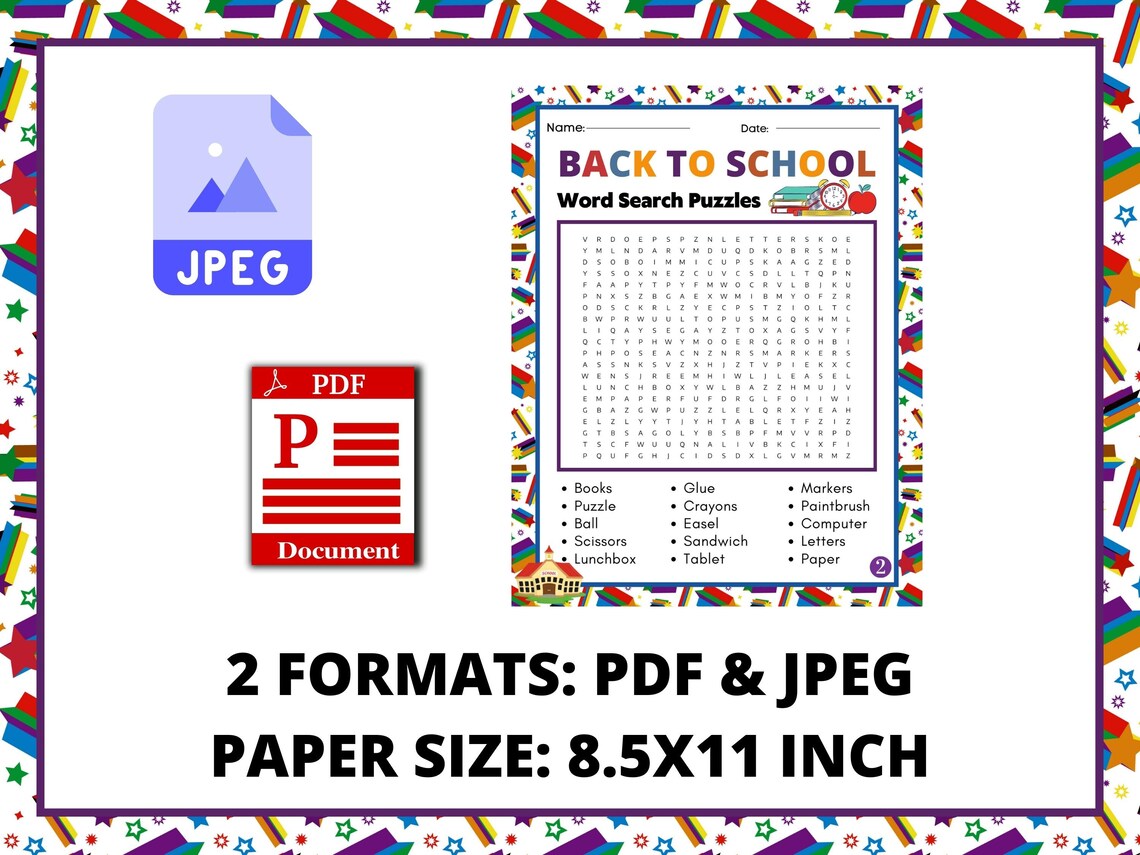 Printable Back to School Word Search Puzzles First Day of School Game ...