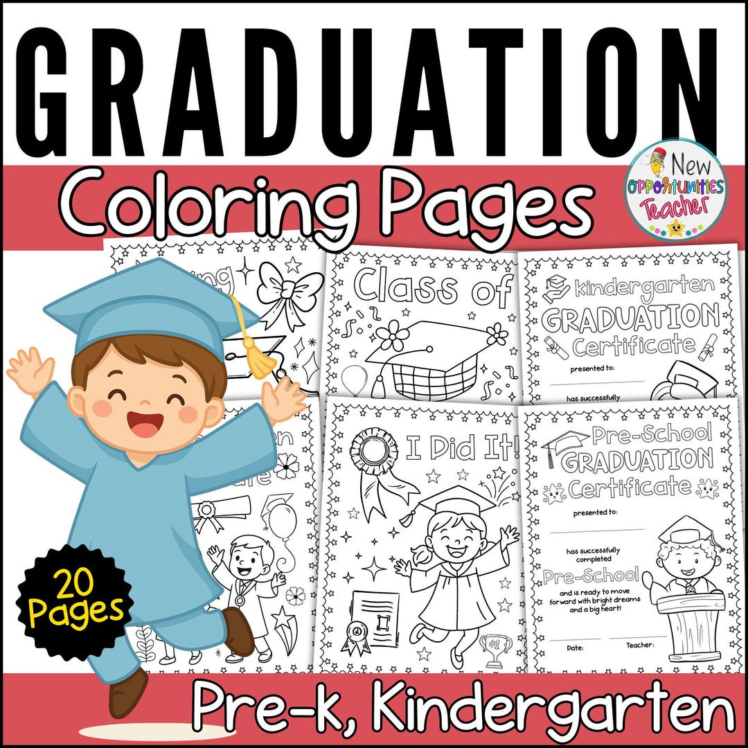 Kindergarten Graduation Coloring Pages, End of Year Activity (PDF ...