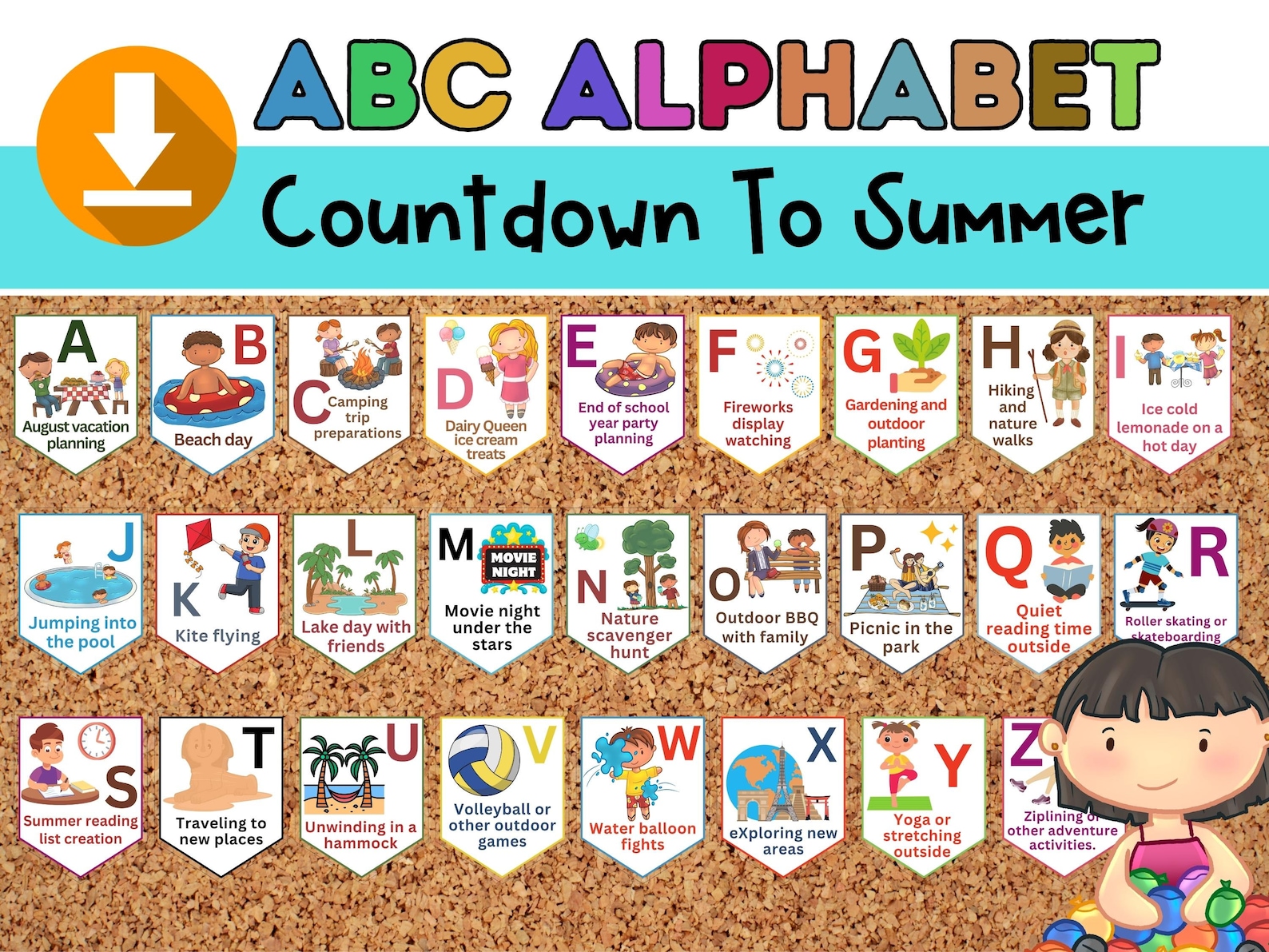 ABC Countdown to Summer Bulletin Board | Alphabet Countdown Pennants ...