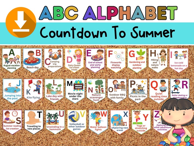 ABC Countdown to Summer Bulletin Board | Alphabet Countdown Pennants ...