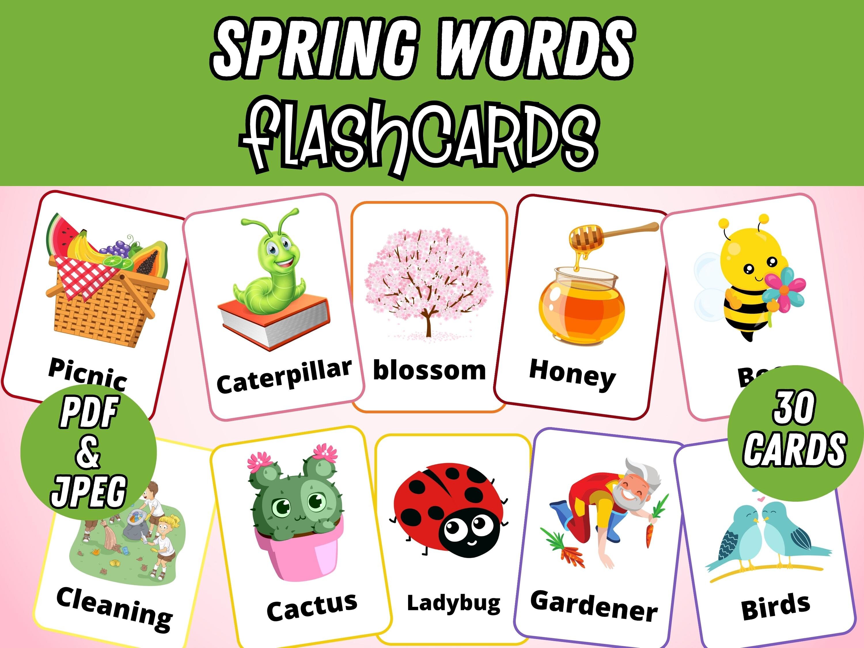 Printable Spring Sight Words Flash Cards Springtime Montessori Cards ...
