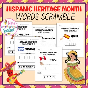 Hispanic Heritage Month Word Scramble | Hispanic Countries Word ...