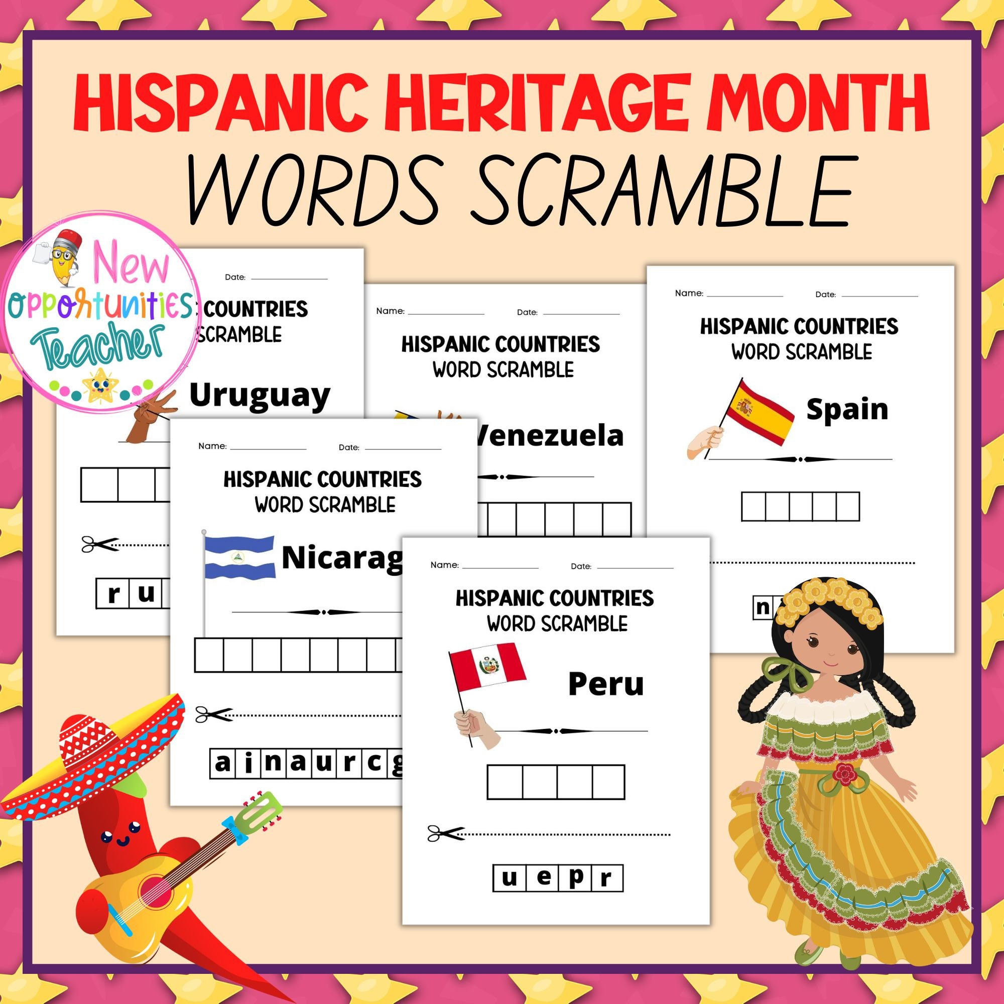 Hispanic Heritage Month Word Scramble Hispanic Countries Word Scramble ...