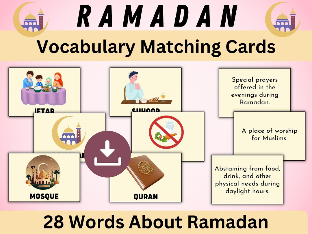 Ramadan Vocabulary Matching Cards | Ramadan Cards | Ramadan Kids ...