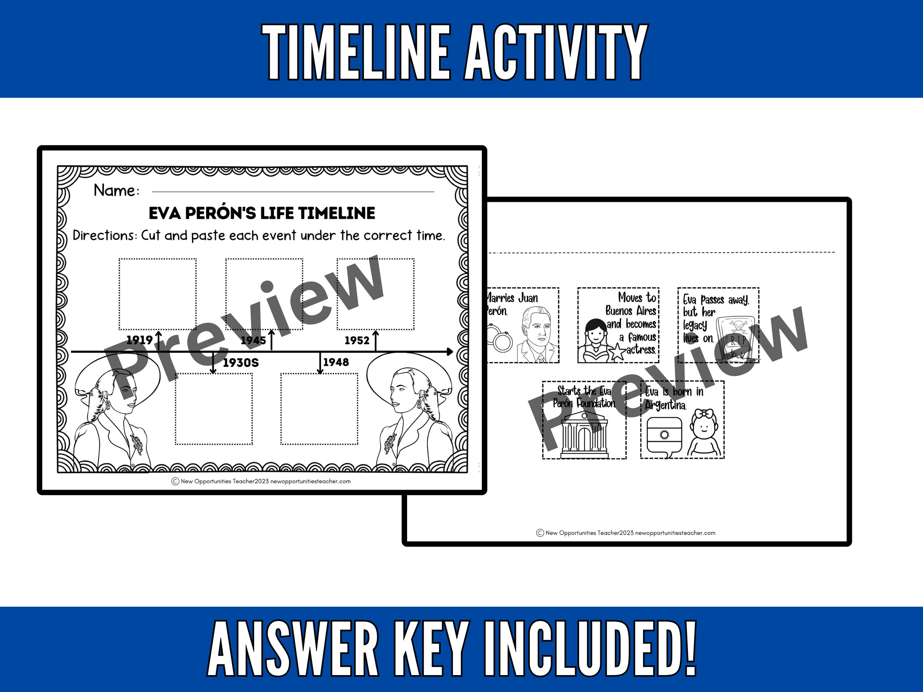 Eva Perón Reading Comprehension Passages and Questions Timeline ...