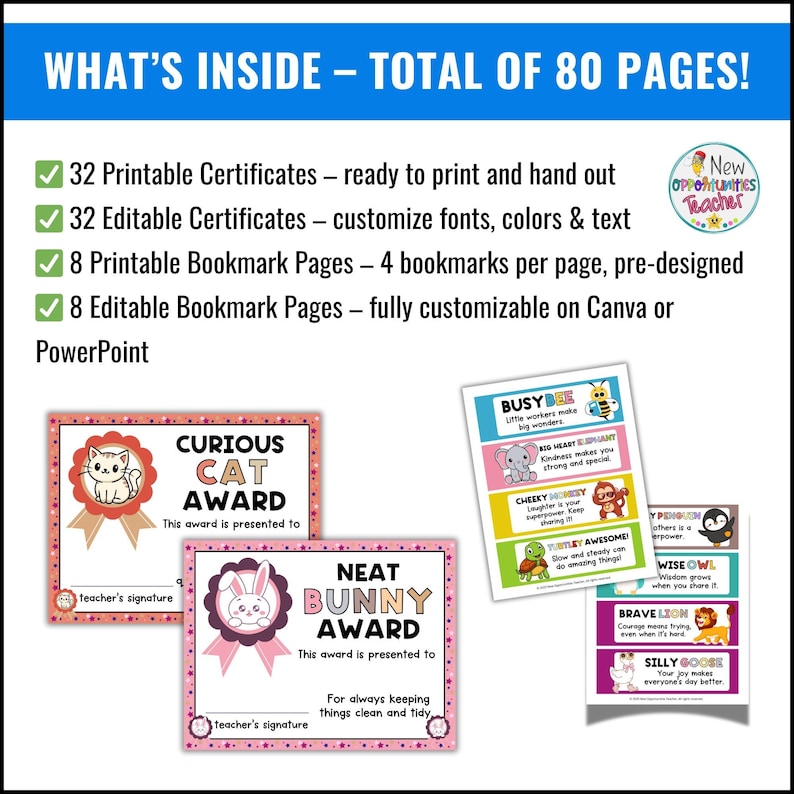 Animal-themed End of Year Awards, Student Certificates & Bookmarks ...
